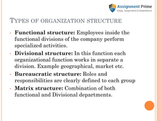A Report on Structures and Cultures of Different Organization. | PPT