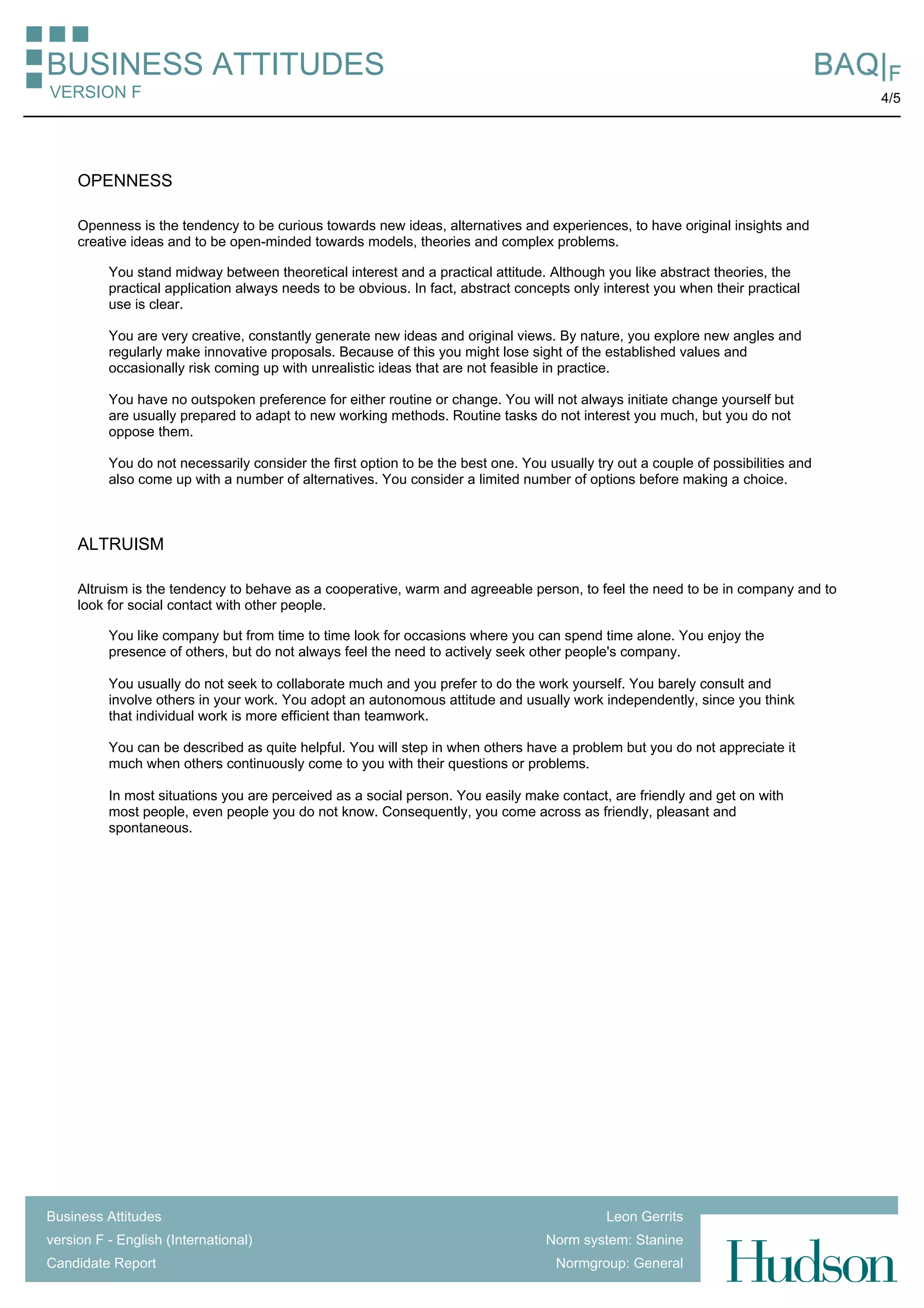 Business Attitudes Report | PDF
