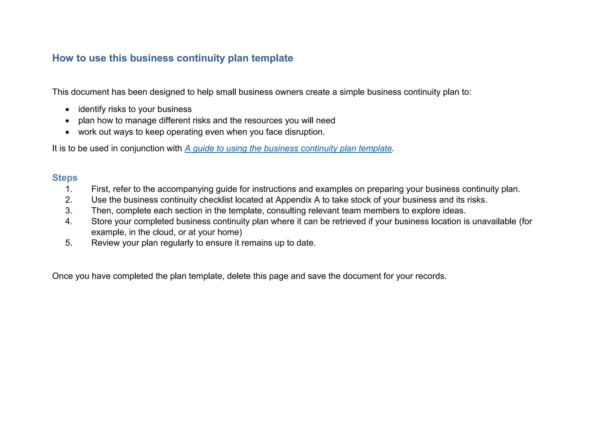 business continuity plan template for all | DOCX