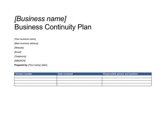 business continuity plan template for all | PPT
