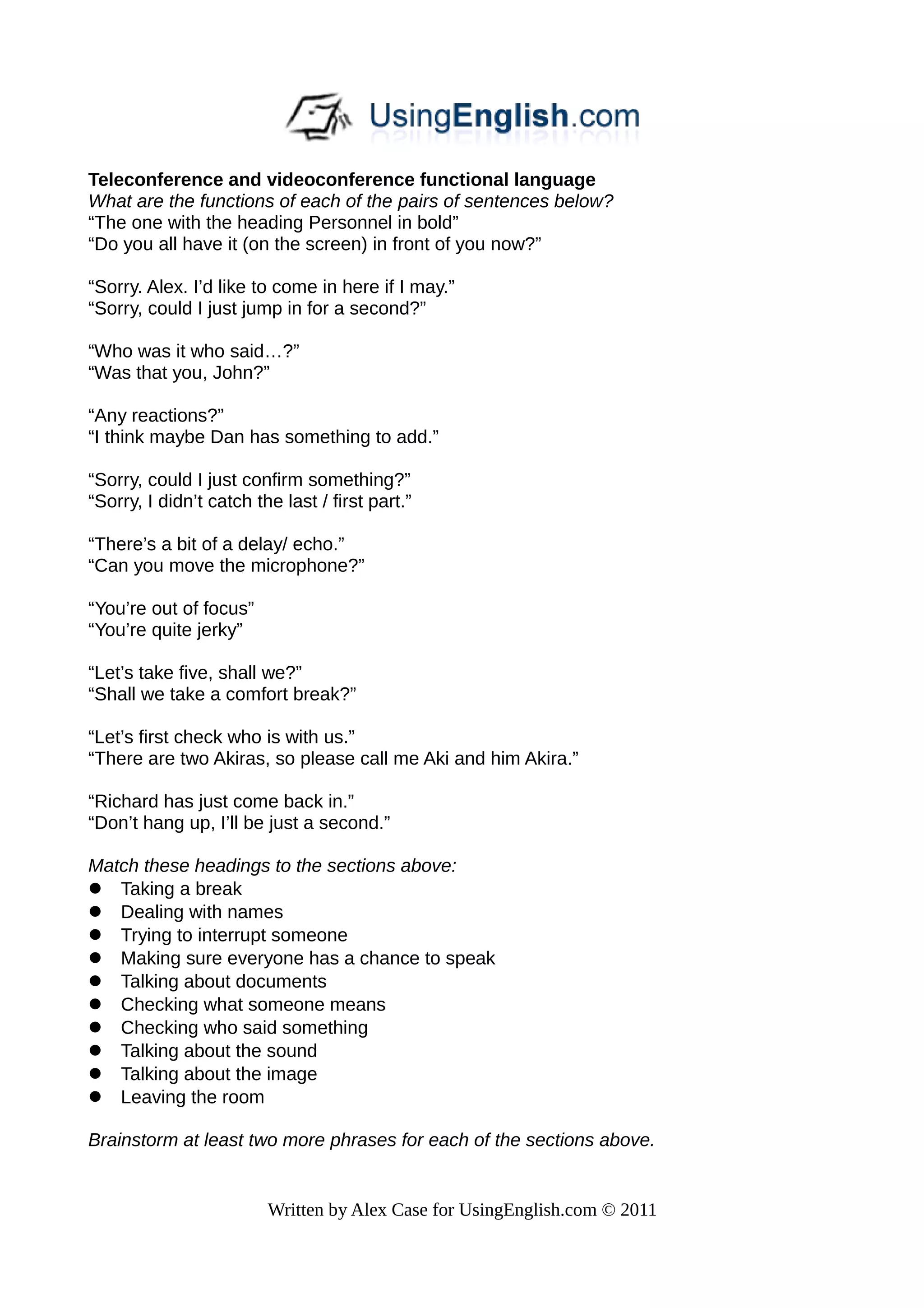 Business english-teleconference-functions | PDF