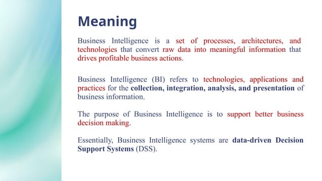 Introduction to Business Intelligence definition and types | PPT
