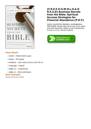 [F.R.E.E D.O.W.N.L.O.A.D R.E.A.D] Business Secrets from the Bible: Spiritual | PDF