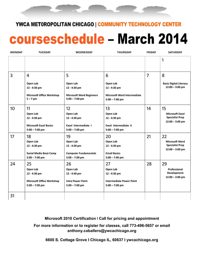 March 2014 Business Technology Courses at YMCA, March 2014 | PDF
