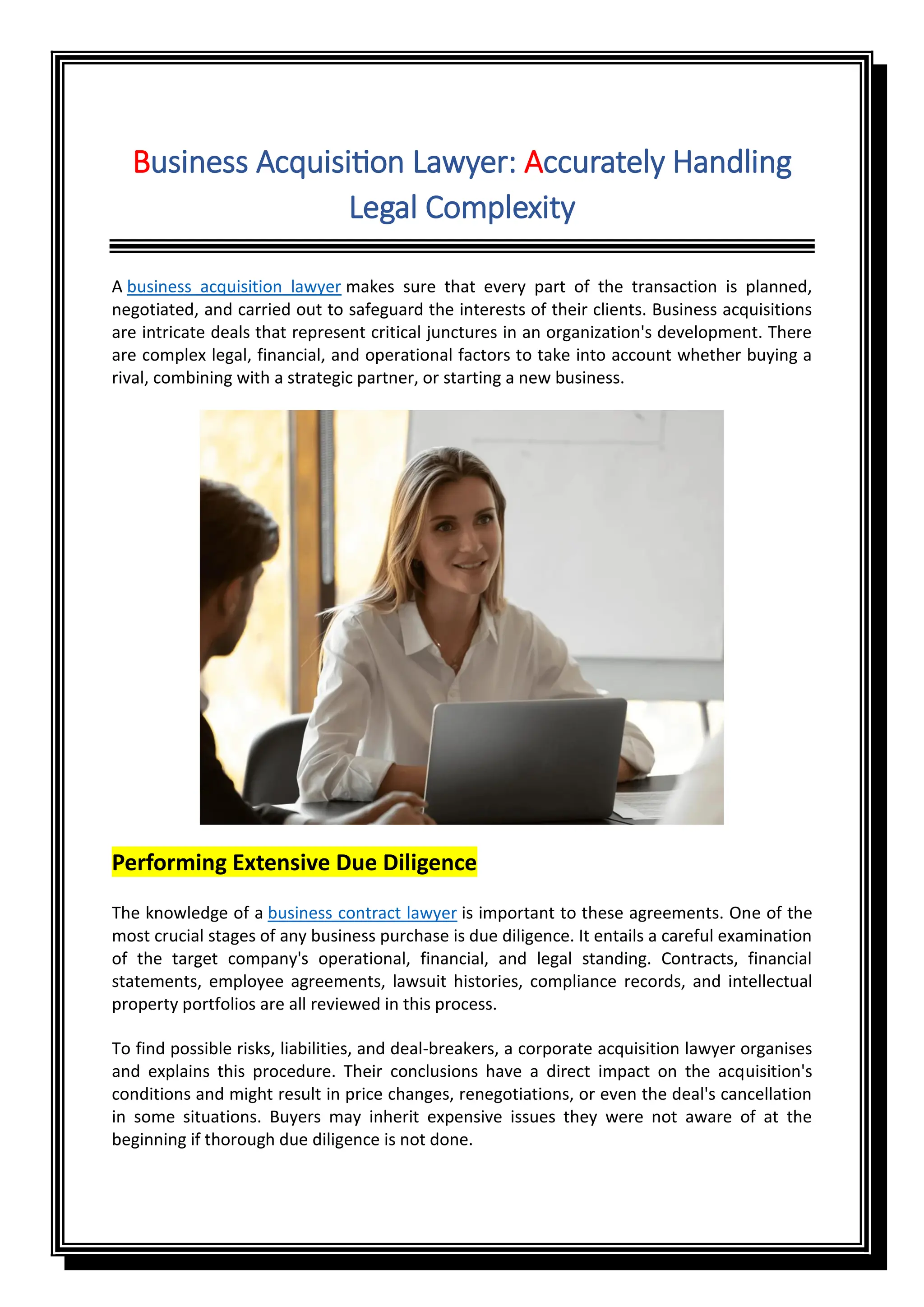 Business Acquisition Lawyer Accurately Handling Legal Complexity | PDF
