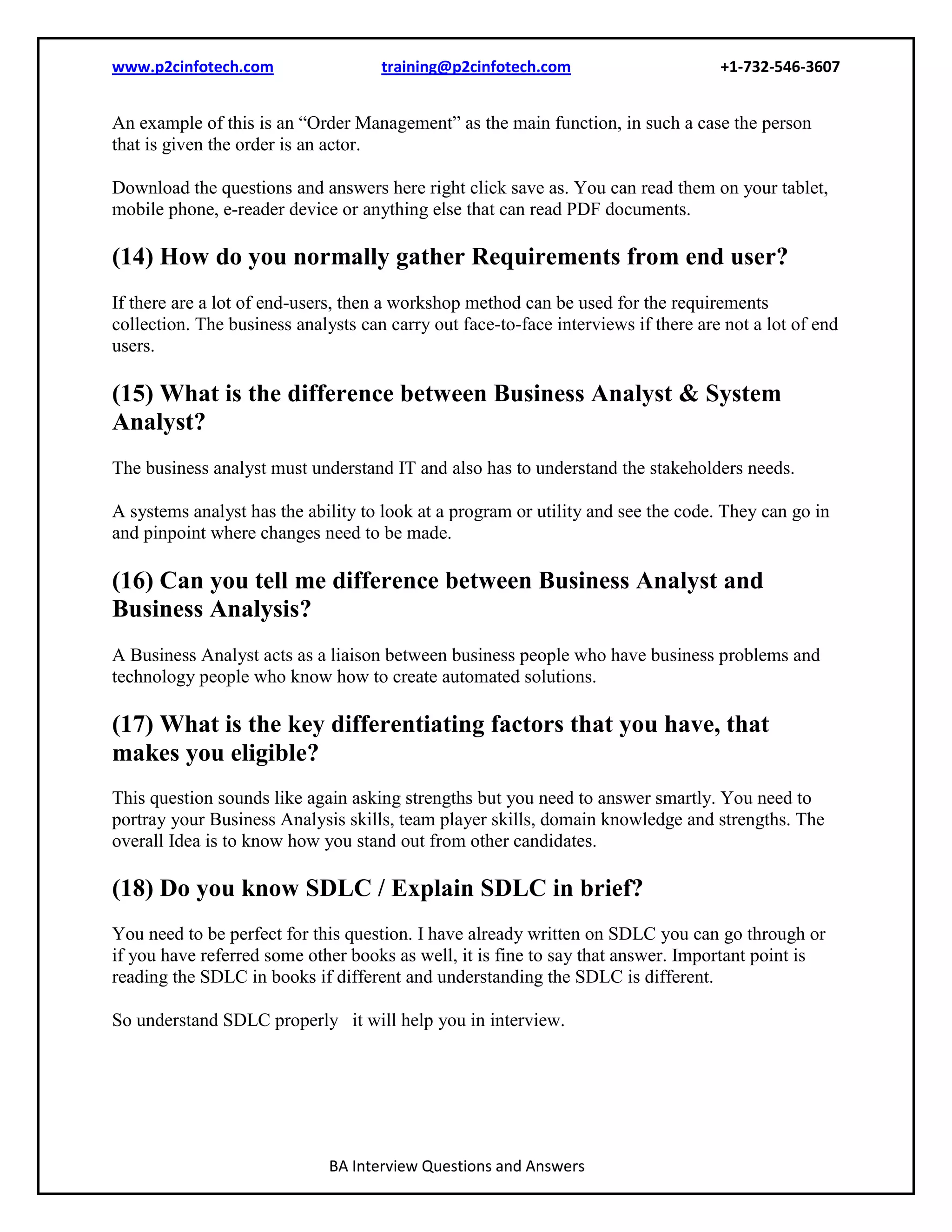 Business analysis interview question and answers | DOCX | Business ...