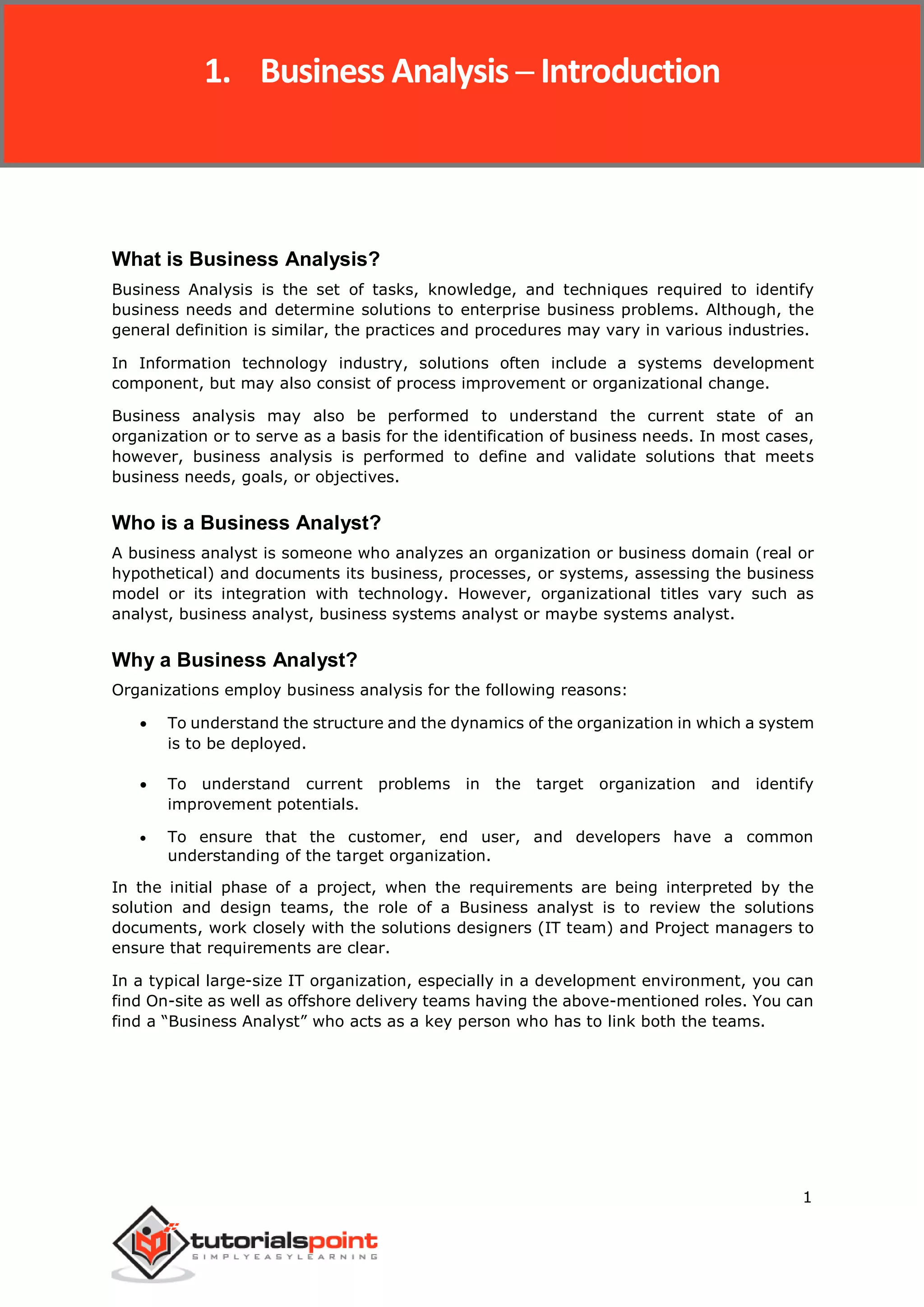 Business analysis tutorial | PDF