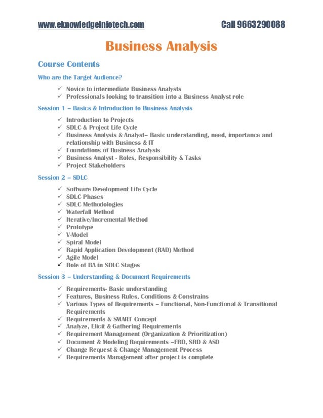 Business analyst course contents