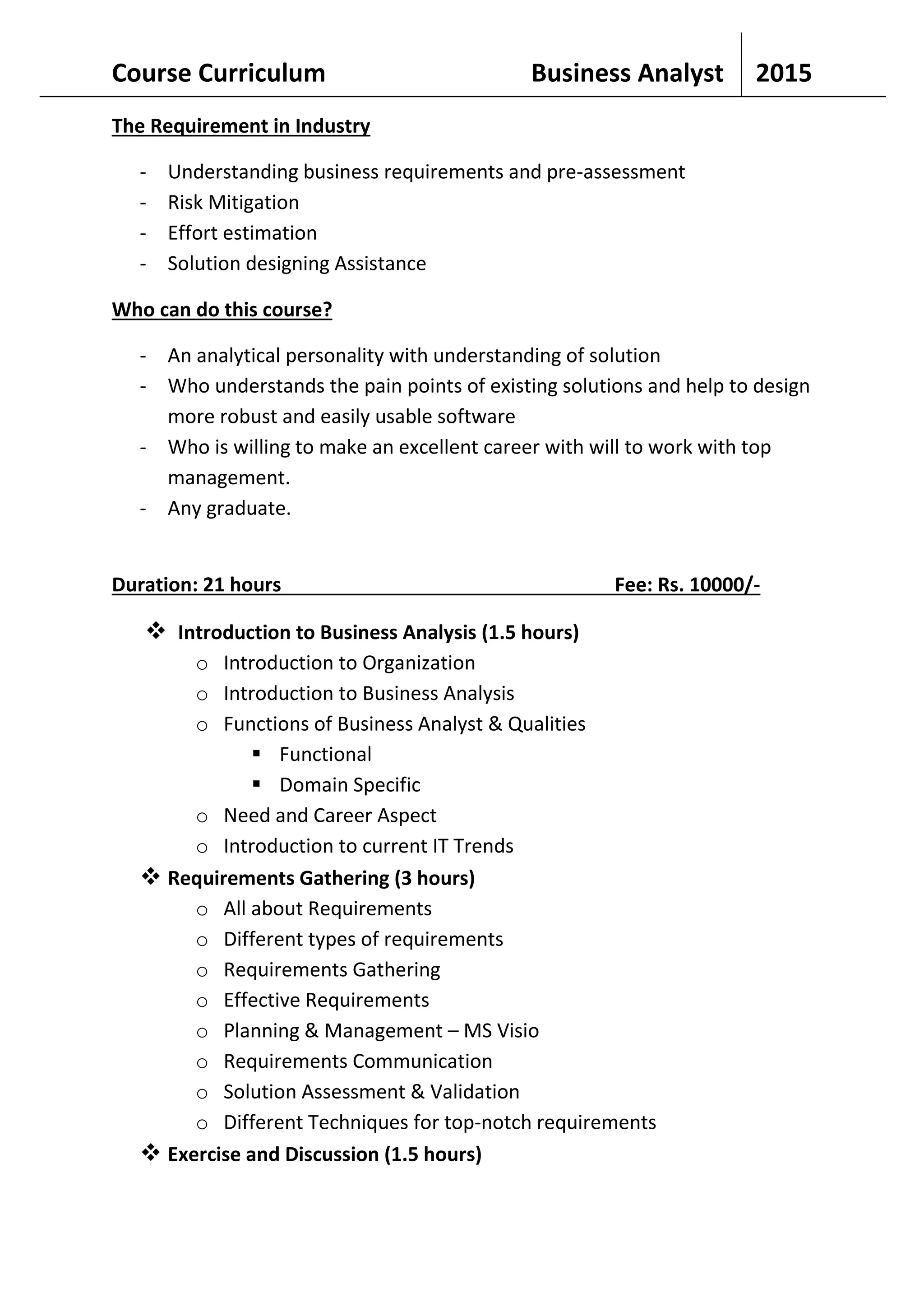 Business analyst course curriculum | PDF | Business Administration ...