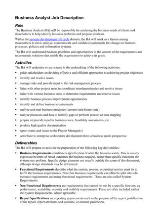 Business Analyst Job Description | DOC | Business | Business and Finance