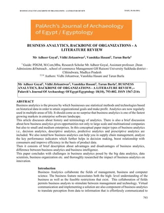 BUSINESS ANALYTICS, BACKBONE OF ORGANIZATIONS - A LITERATURE REVIEW.pdf
