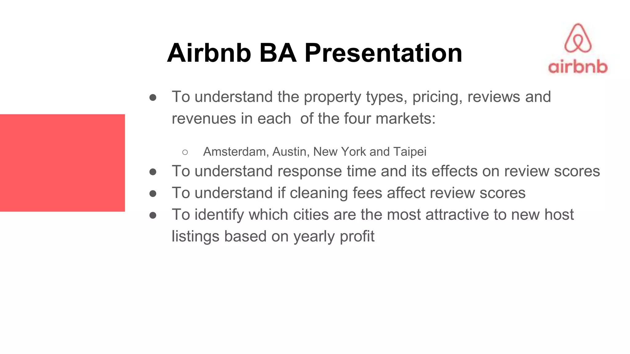 Airbnb Business analytics case study presentation deck | PPT