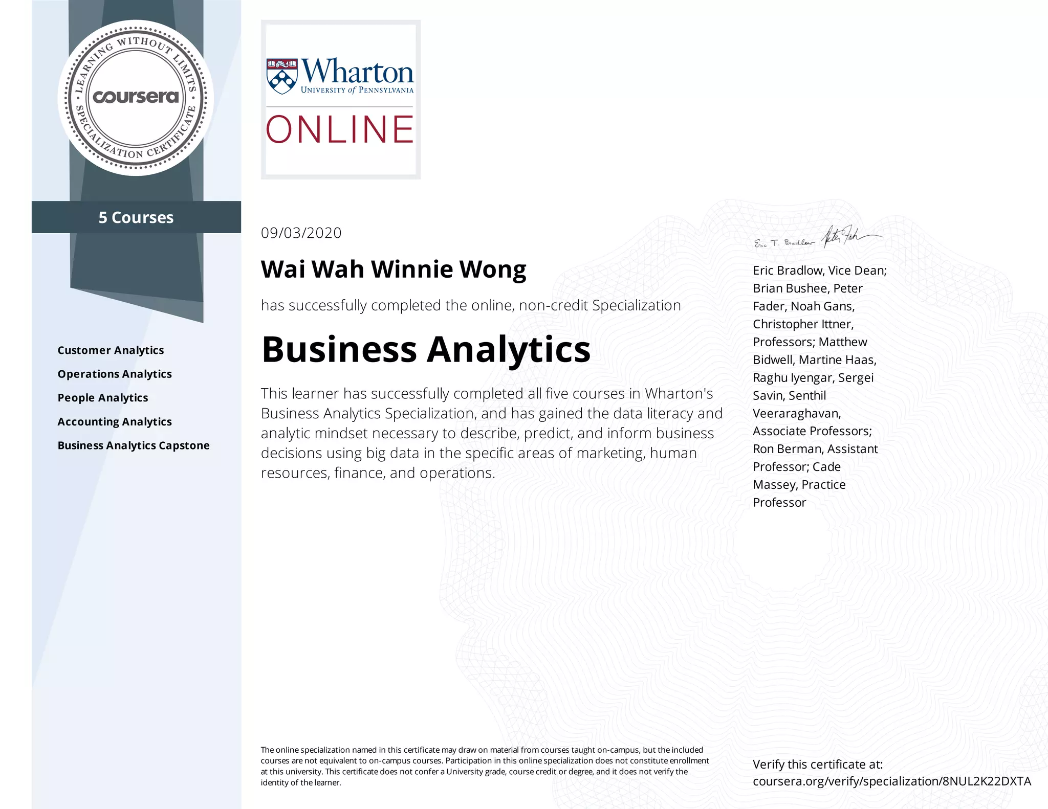 Business analytics specialization certificate slides | PDF
