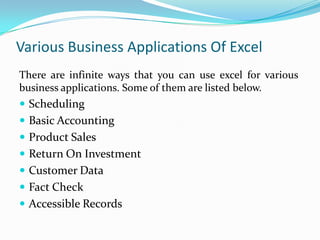 Business applications of excel | PPTX
