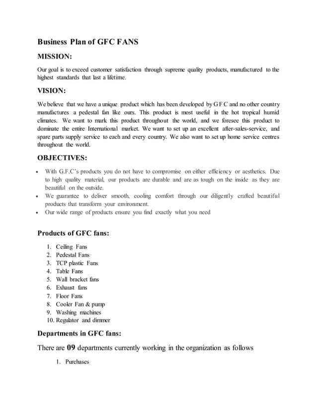 Business plan of GFC fan | PDF