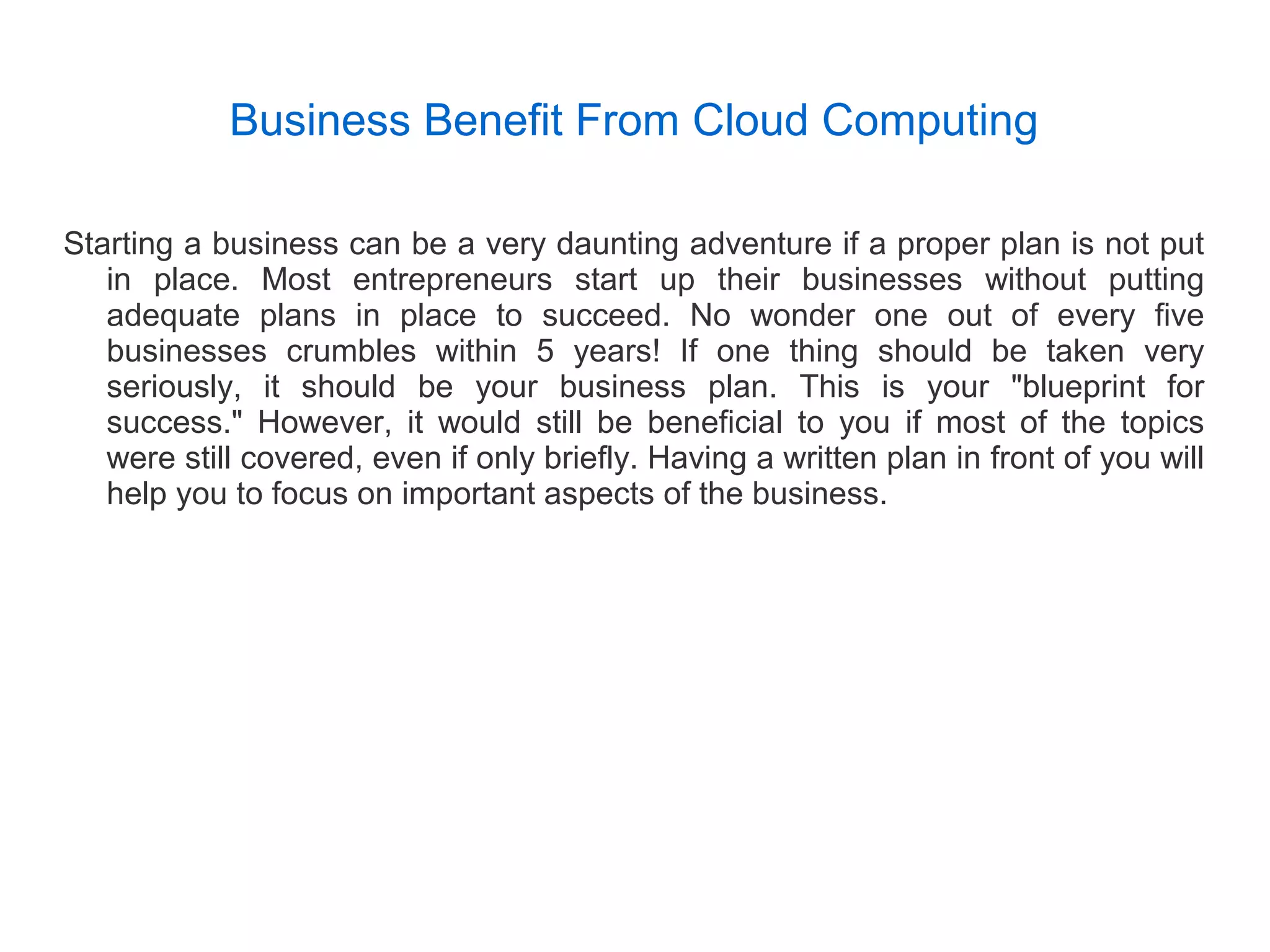 Business Benefit From Cloud Computing Ppt