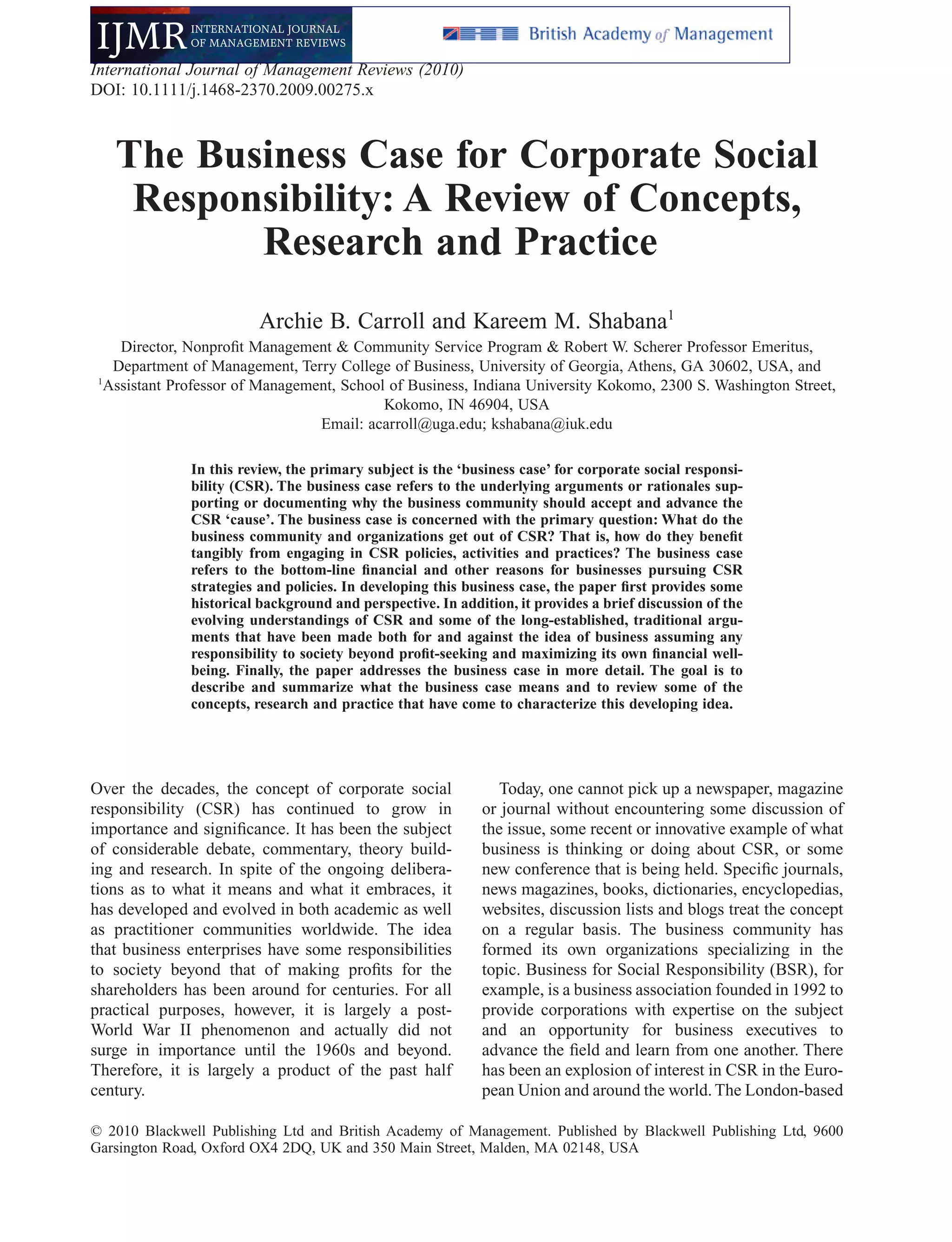 Business case for corporate social responsibility ijmr | PDF | Business ...