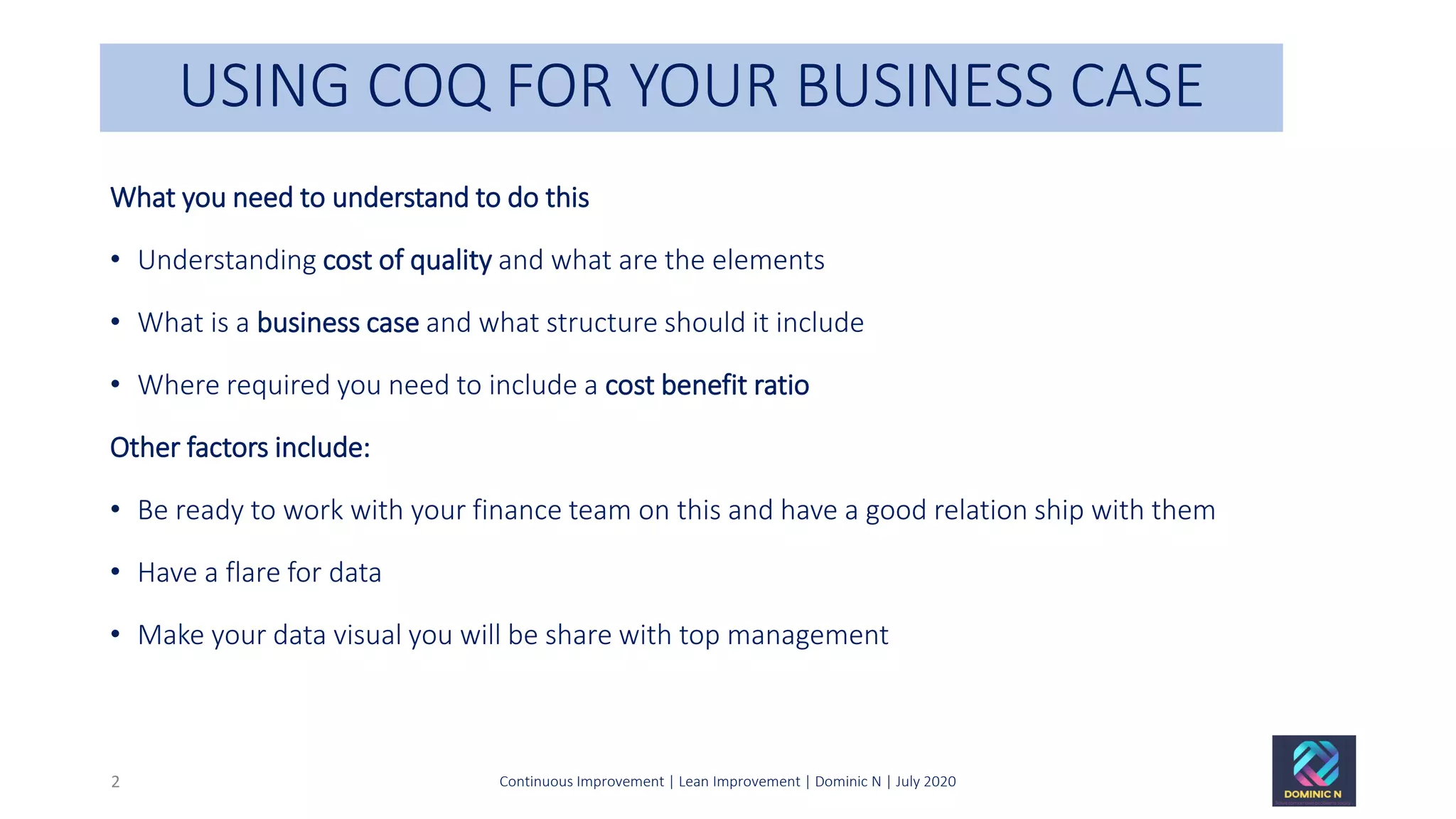 Business case using Cost of Quality | PDF