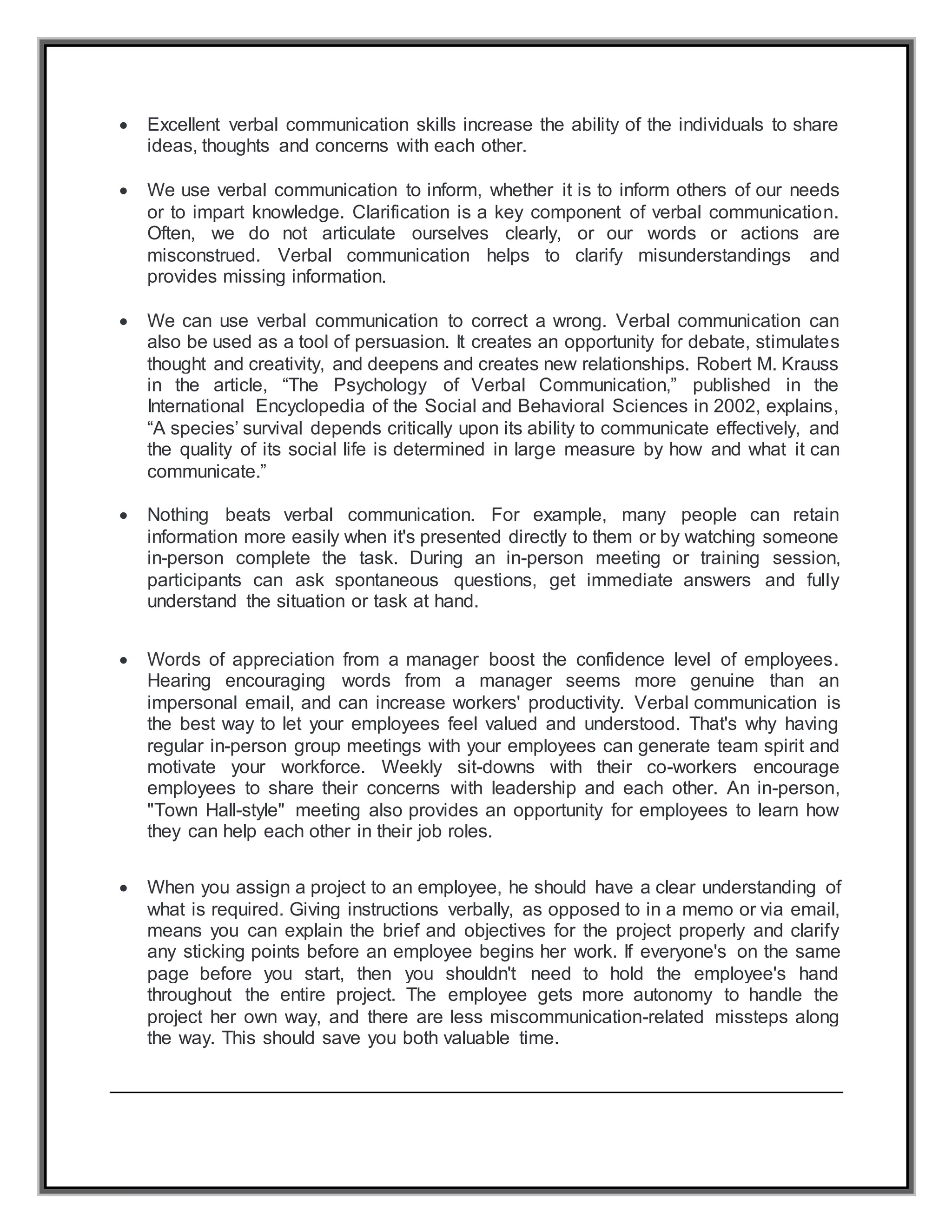 Verbal Communication and its significance | DOCX