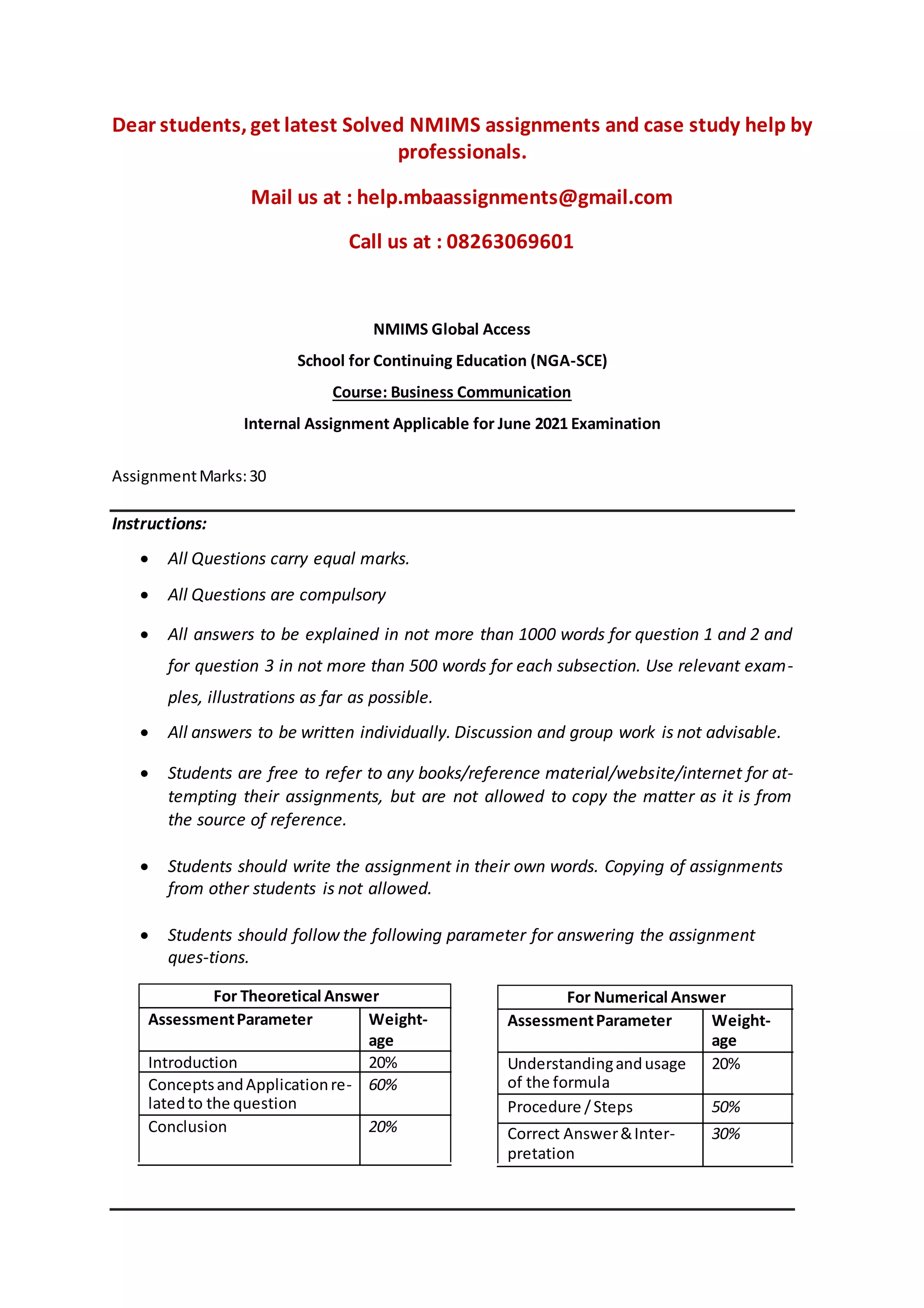 Business communication -_assignment_june_2021 solved assignments | PDF