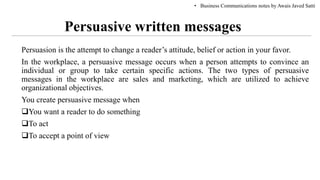 UNIT 5: WRITTEN COMMUNICATION: MAJOR PLANS FOR LETTERS AND MEMOS ...