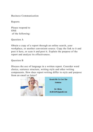 Business CommunicationReportsPlease respond to ONE of th | DOCX ...