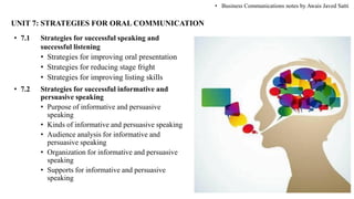 UNIT 7: STRATEGIES FOR ORAL COMMUNICATION (Business Communication) | PDF