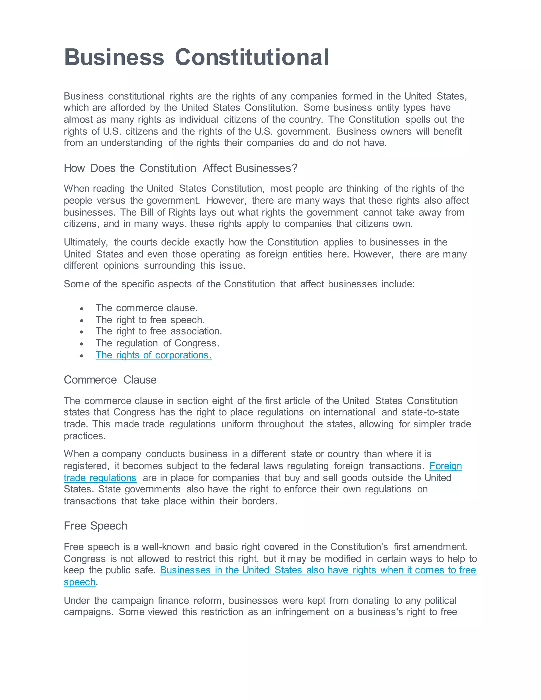 Business constitutional | DOCX | Business | Business and Finance