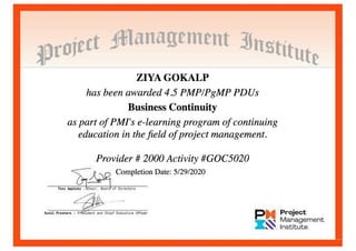Business Continuity Certificate from Project Management Institute | PDF