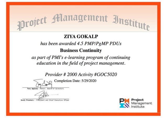 Business Continuity Certificate from Project Management Institute | PDF