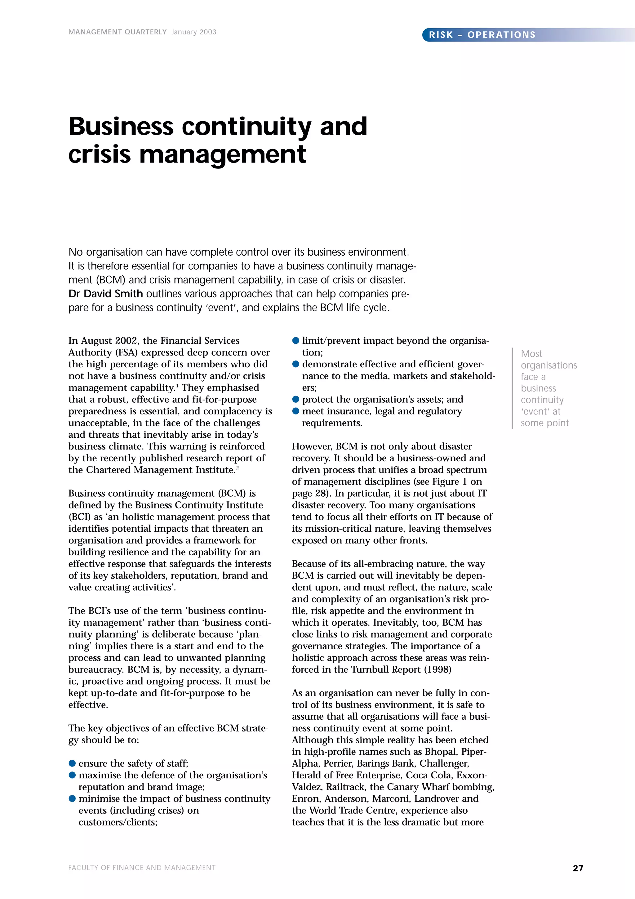 Business continuity and crisis management | PDF