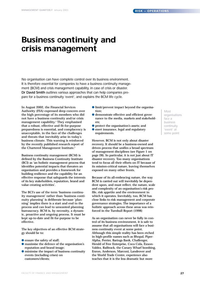 Business continuity and crisis management | PDF