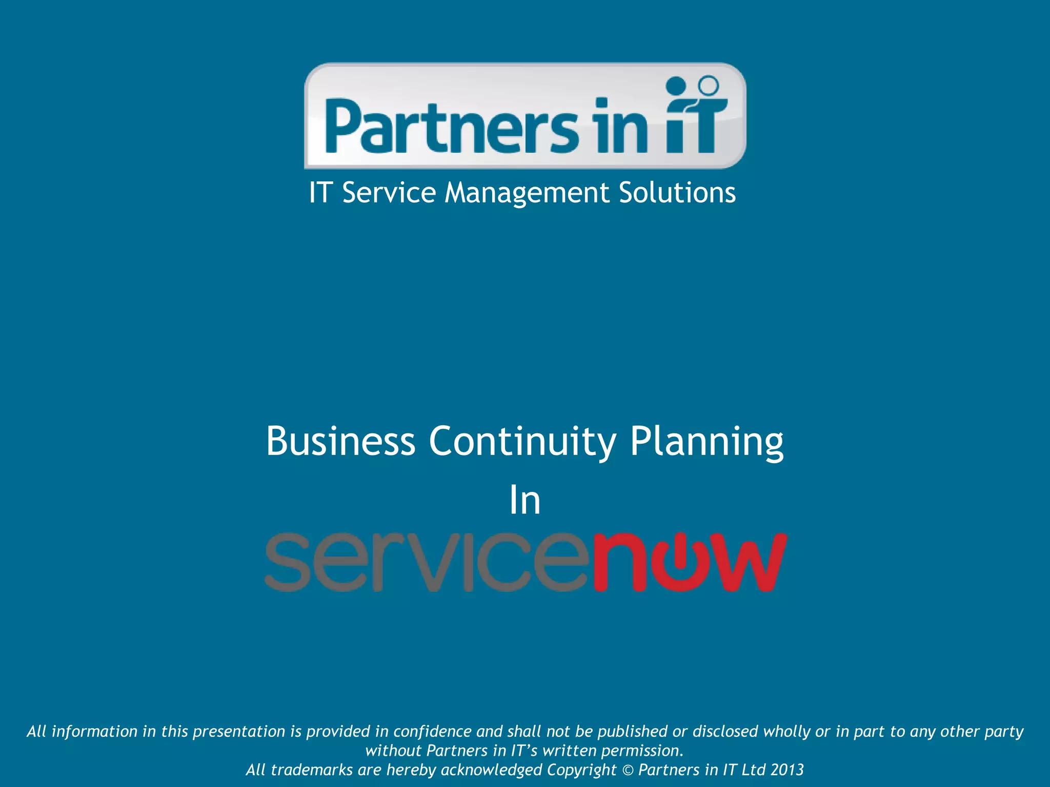Business Continuity Planning in ServiceNow | PPTX
