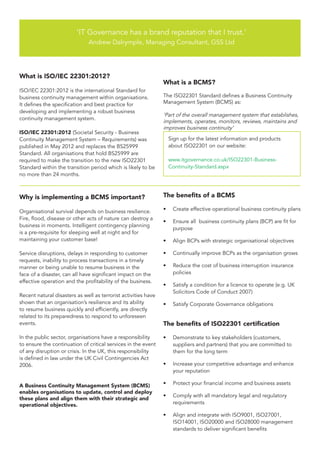 Business Continuity Management & ISO 22301 | PDF