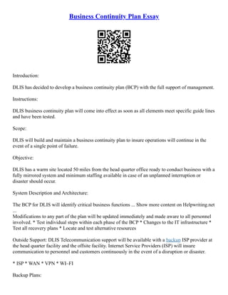 Business Continuity Plan Essay | PDF