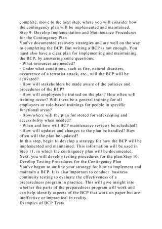 Business Continuity Plan TemplateCIO Maria Sosa has asked you to p.docx