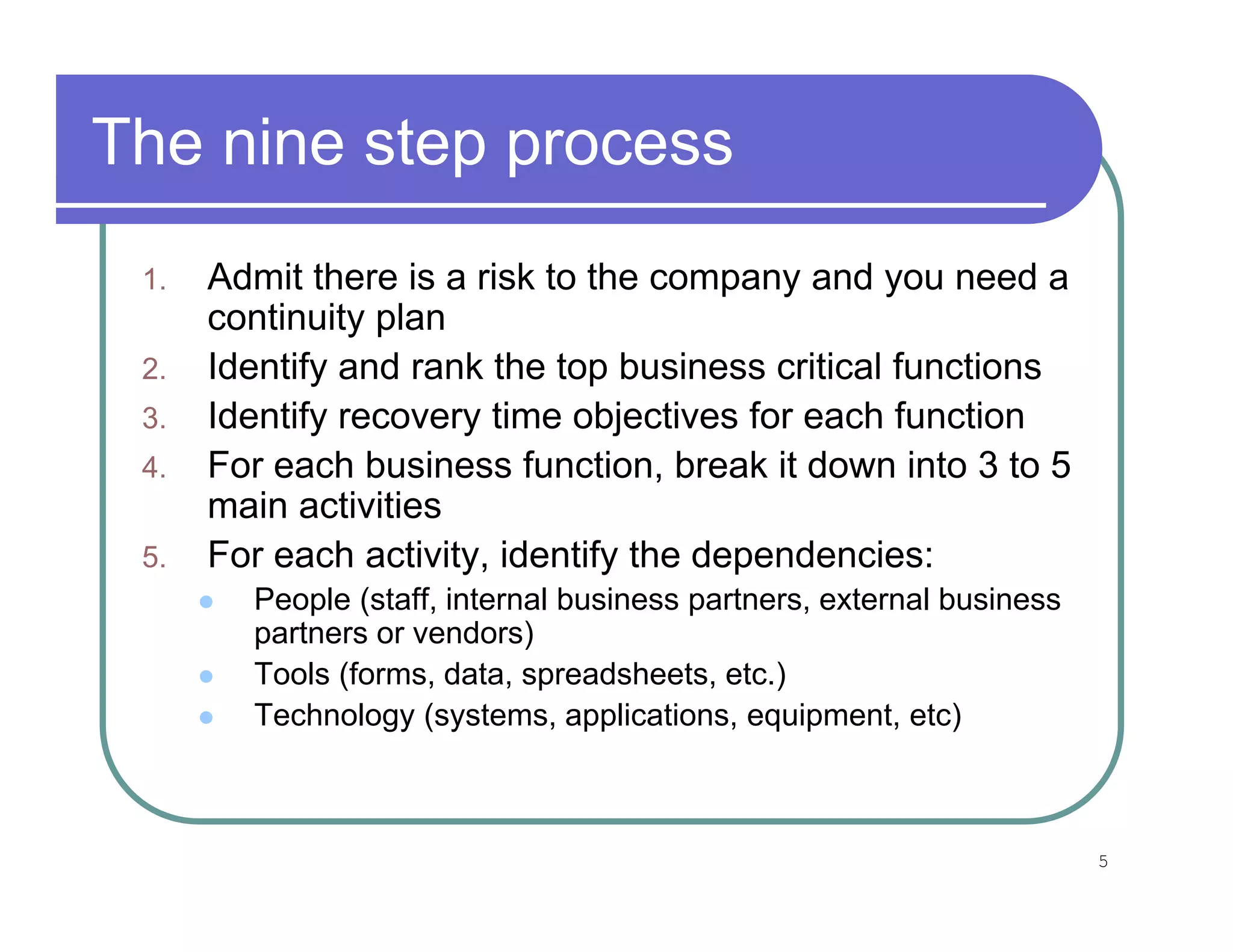 Business Continuity The 9 Step Process | PDF | Logistics | Business