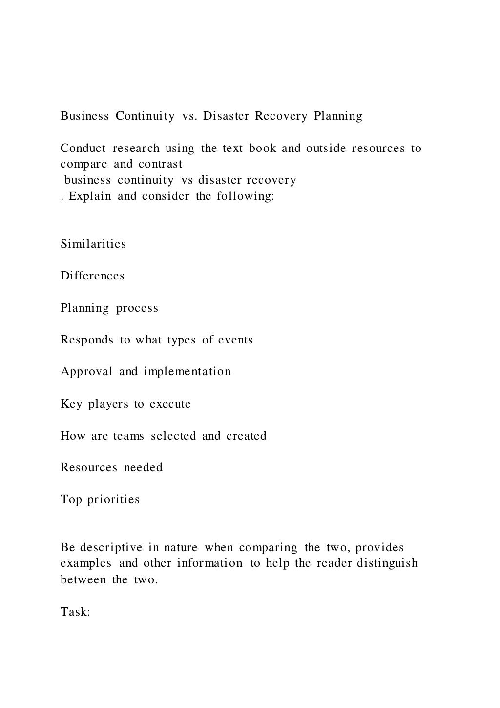 Business Continuity vs. Disaster Recovery PlanningConduct re | DOCX