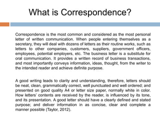 Business correspondence for secretarial practice | PPTX