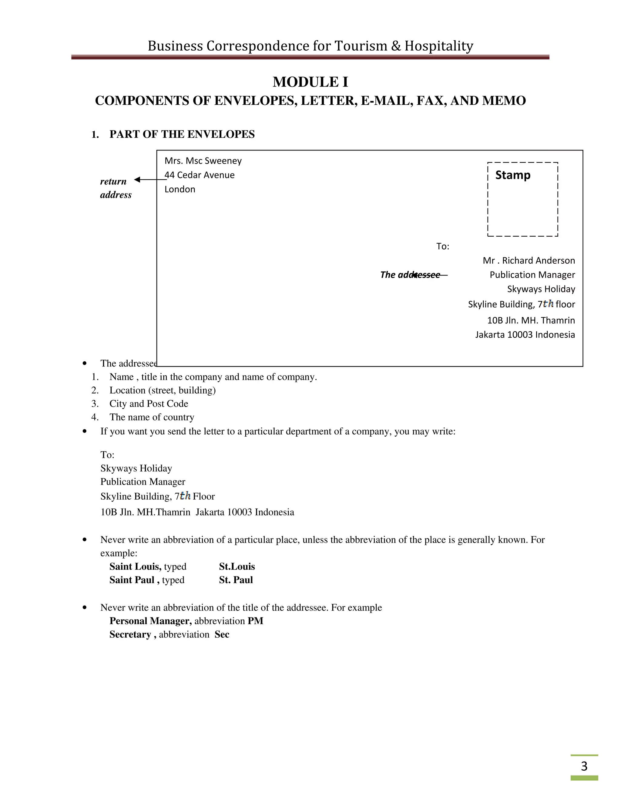 Business correspondence for the tourism industry | PDF