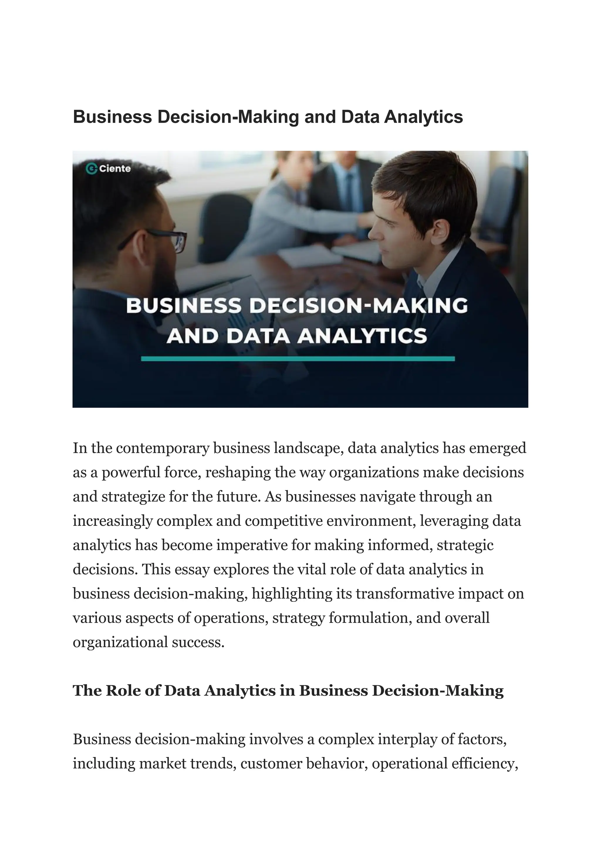 Business Decision-Making and Data Analytics | PDF