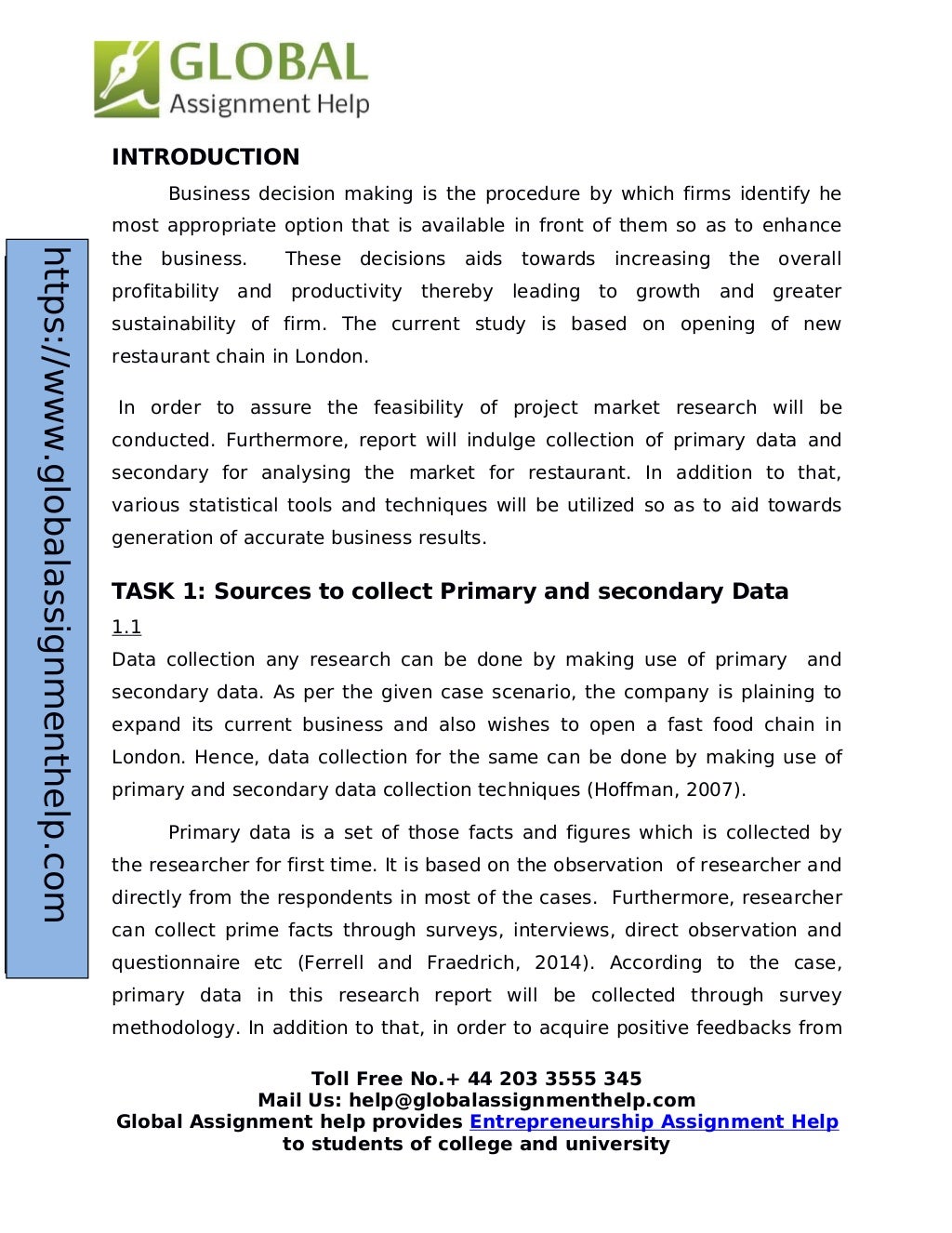 Sample Report on Business decision making