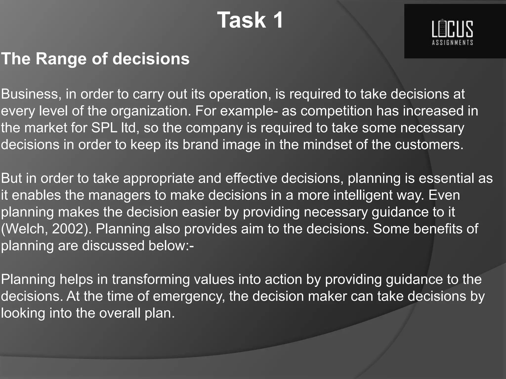 Business decision making assignment help | PPT