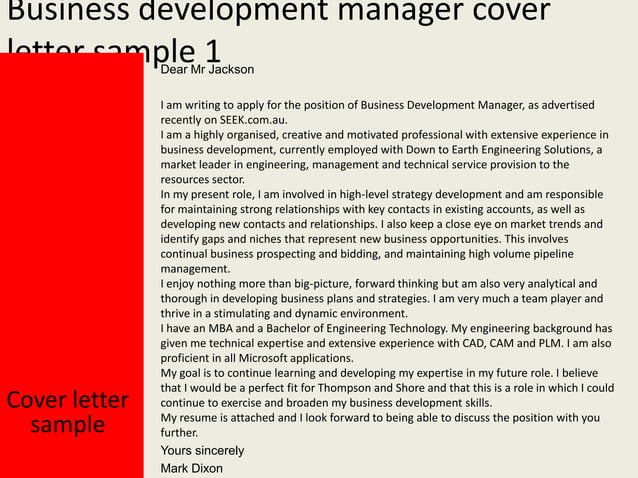 Business development manager cover letter | PPT