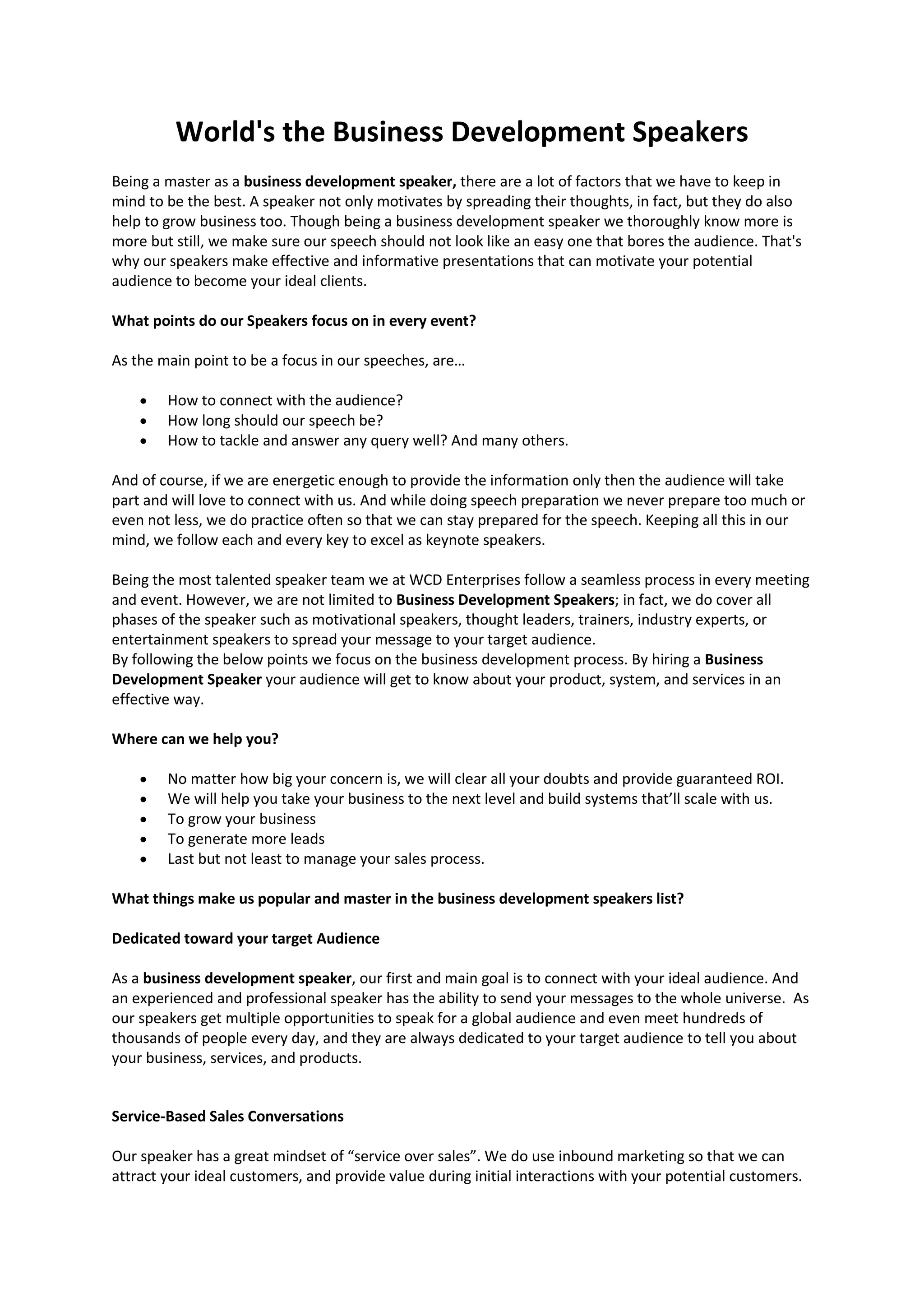 Business development speakers | PDF