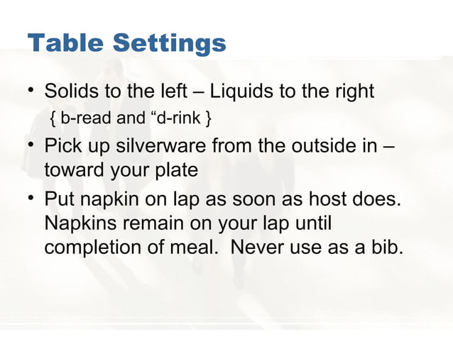 Business dining etiquette | PPT | Cooking | Food & Drink
