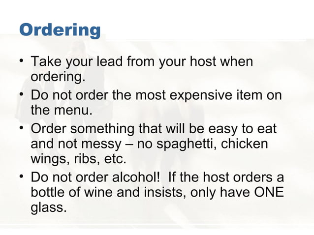 Business dining etiquette | PPT | Cooking | Food & Drink