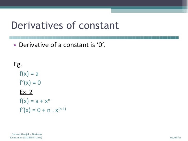 Business economics basics of math derivatives
