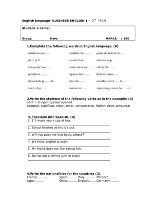 Business English 1 sample exam (1.03.2018) | PDF