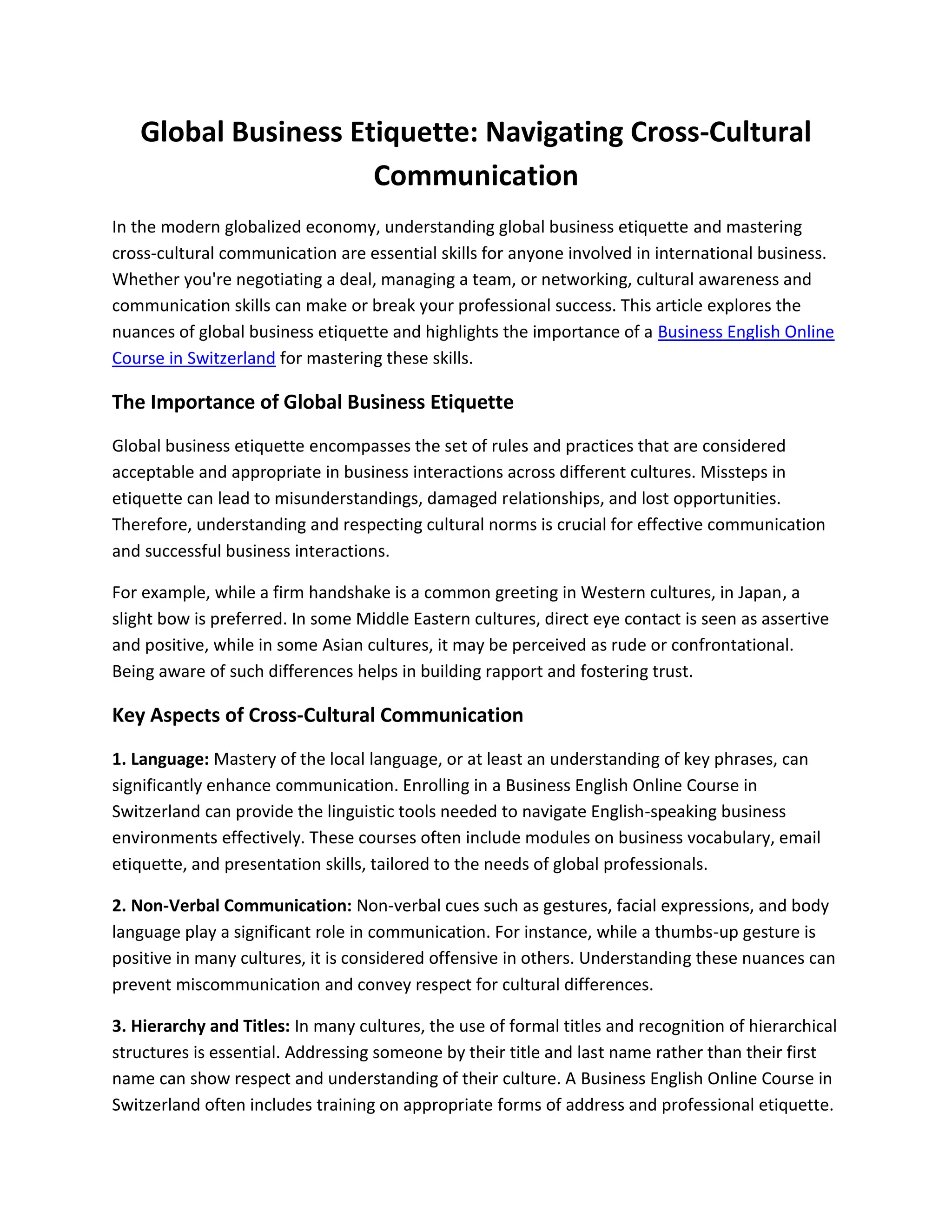 Global Business Etiquette: Navigating Cross-Cultural Communication | PDF